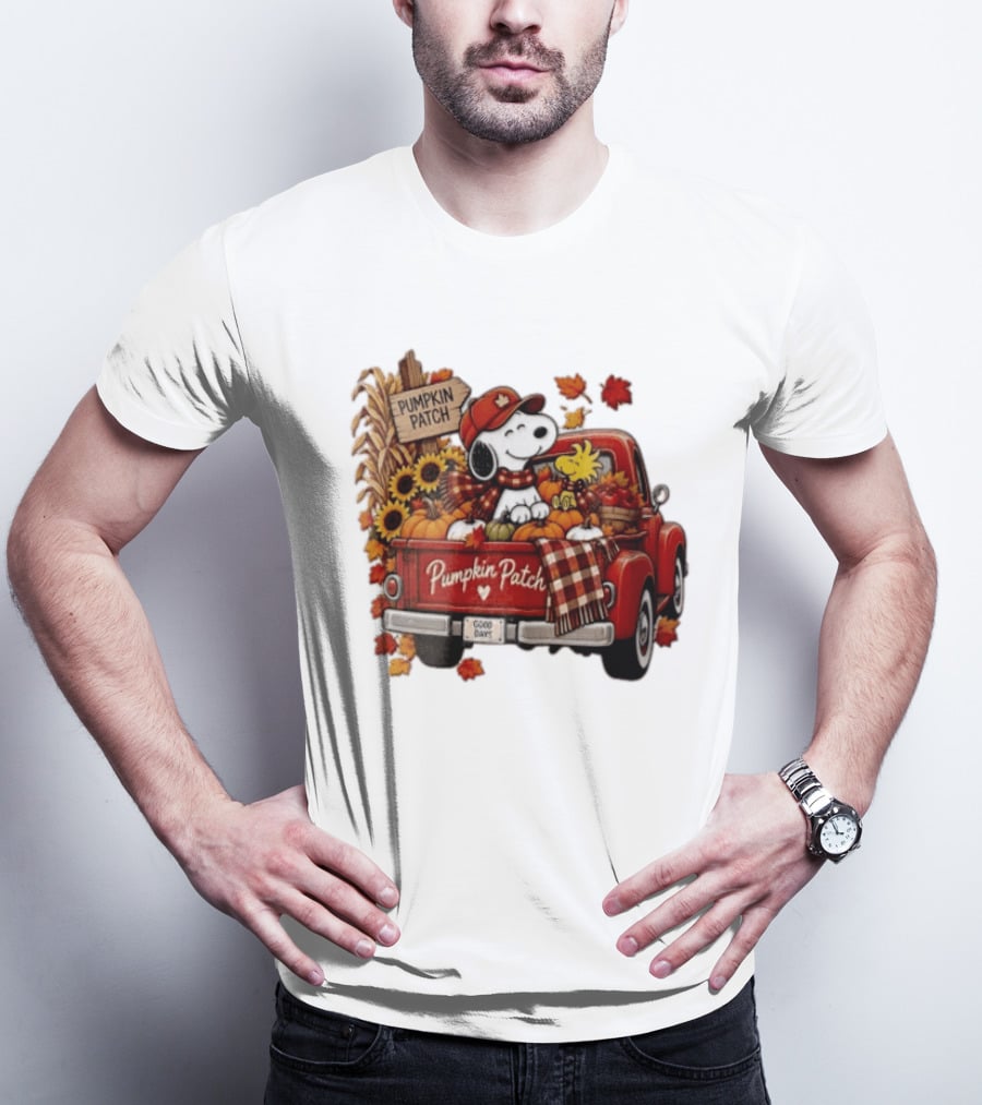 Peanuts Snoopy Woodstock Red Truck Pumpkin Patch Harvest Good Days T-Shirt