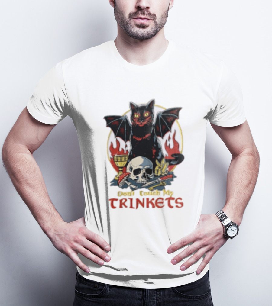 Steven Rhodes Cat Skull Chalice Flames Don't Touch My Trinkets T-Shirt