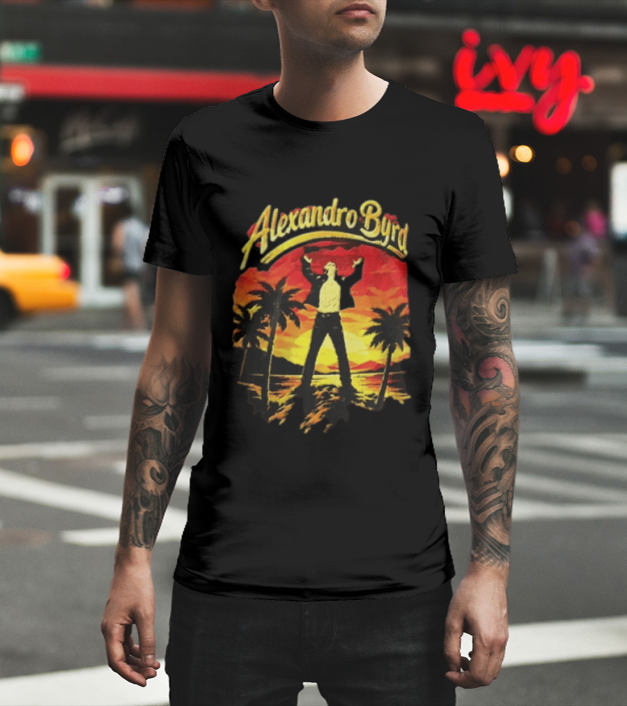 Alexandro Byrd Tropical Sunset Palm Trees Arms Raised T-Shirt