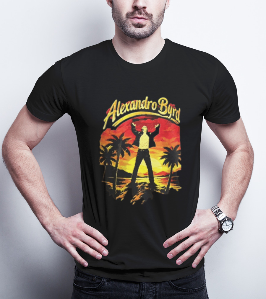 Alexandro Byrd Tropical Sunset Palm Trees Arms Raised T-Shirt
