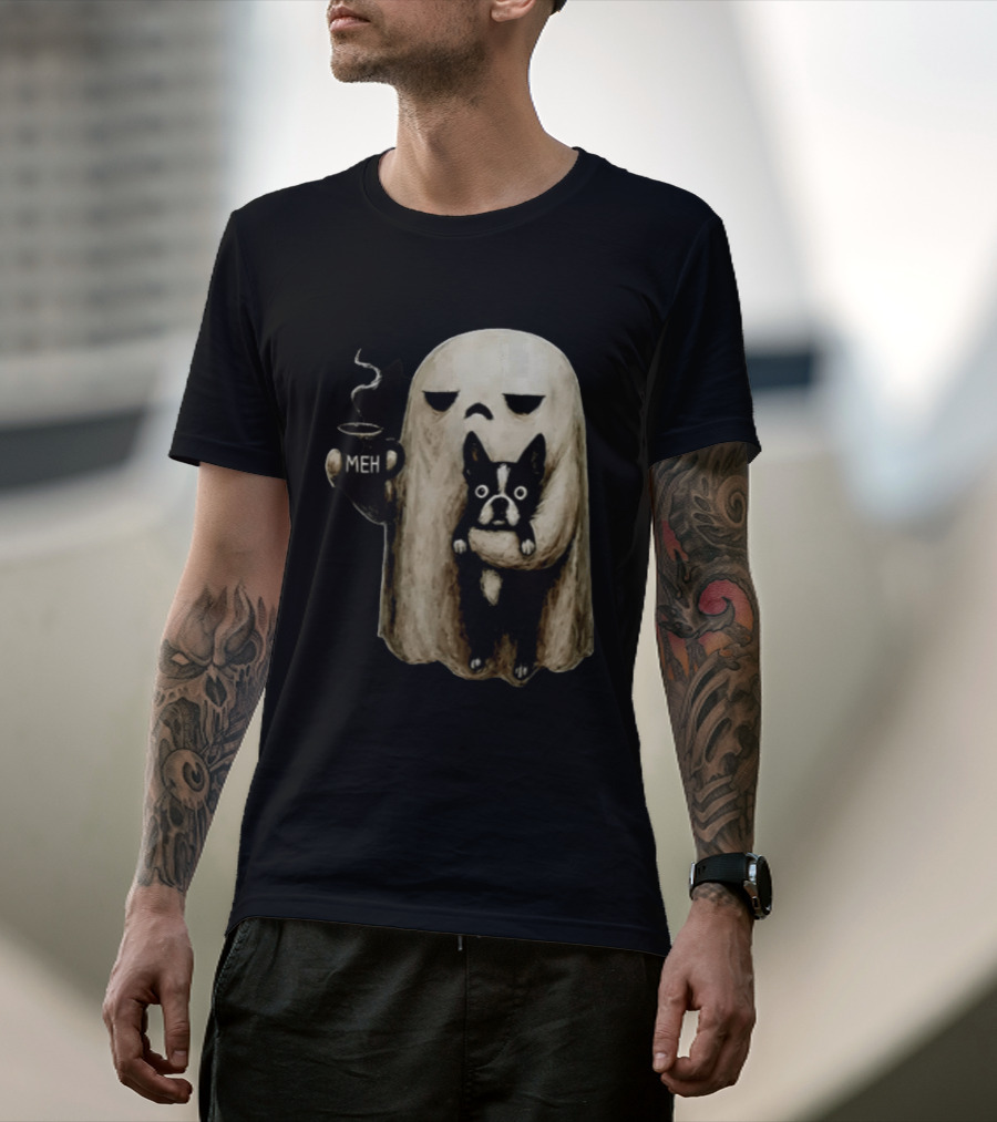 Meh Ghost With Boston Terrier T-Shirt
