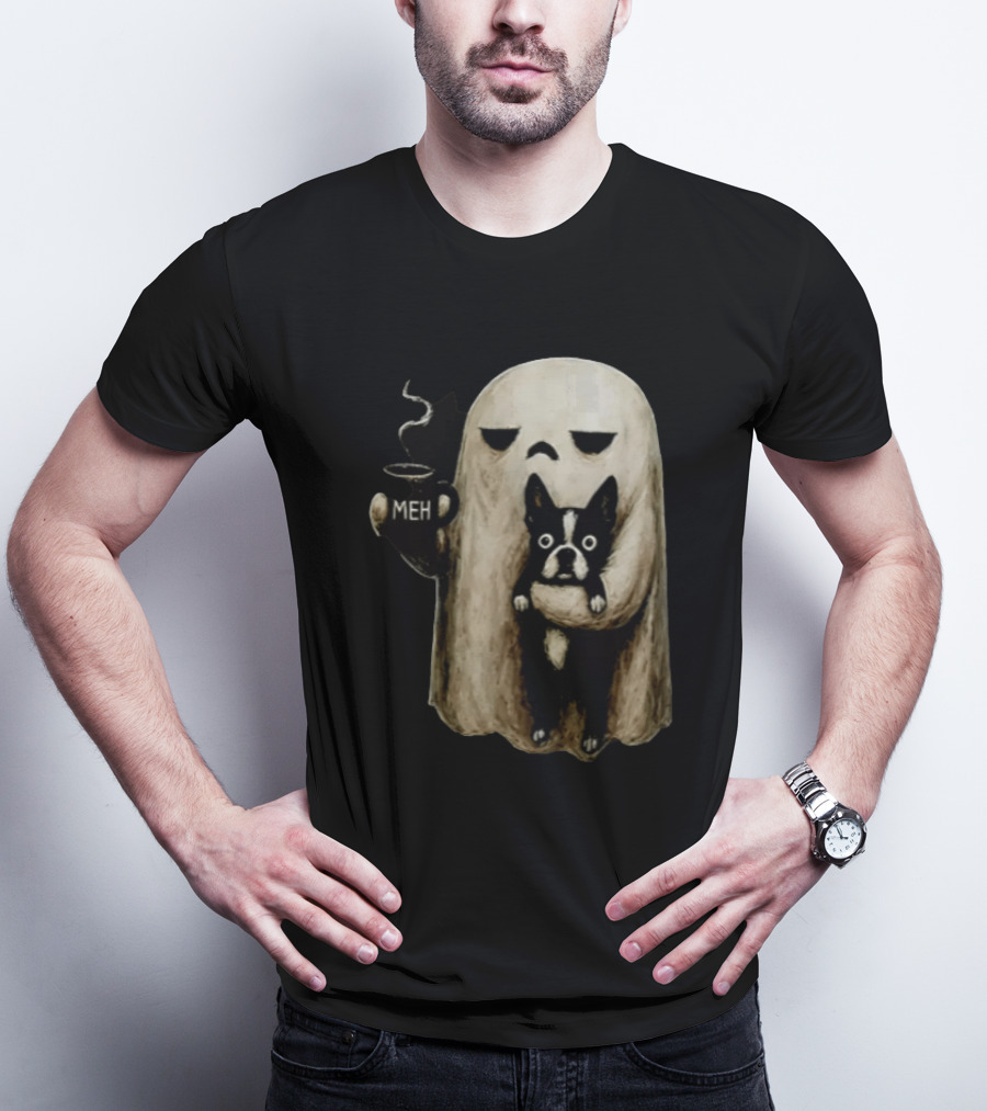 Meh Ghost With Boston Terrier T-Shirt
