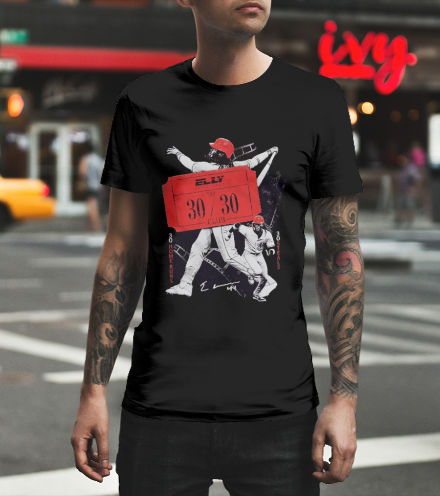 Cincinnati Reds Baseball Elly De La Cruz 30/30 Club 30 Home Runs 30 Stolen Bases T-Shirt