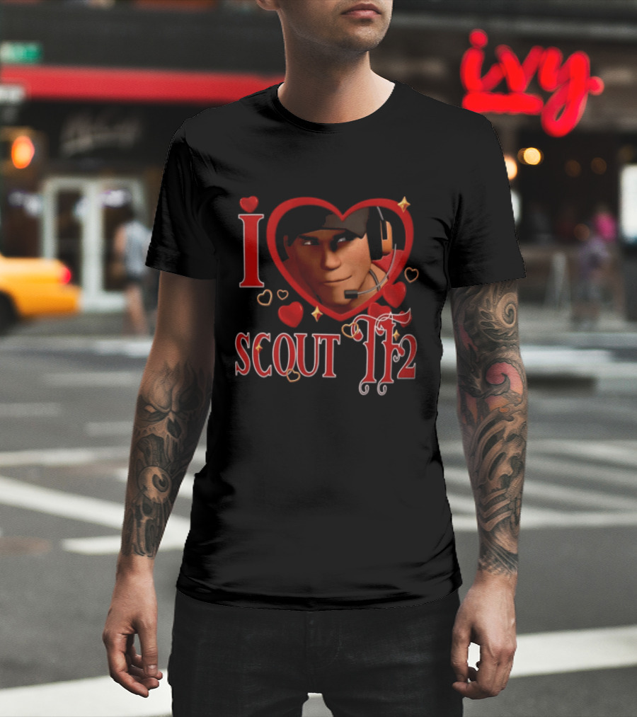 I Heart Scout TF2 Team Fortress 2 Character With Headset In Heart Shape T-Shirt