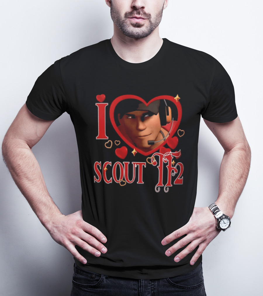 I Heart Scout TF2 Team Fortress 2 Character With Headset In Heart Shape T-Shirt