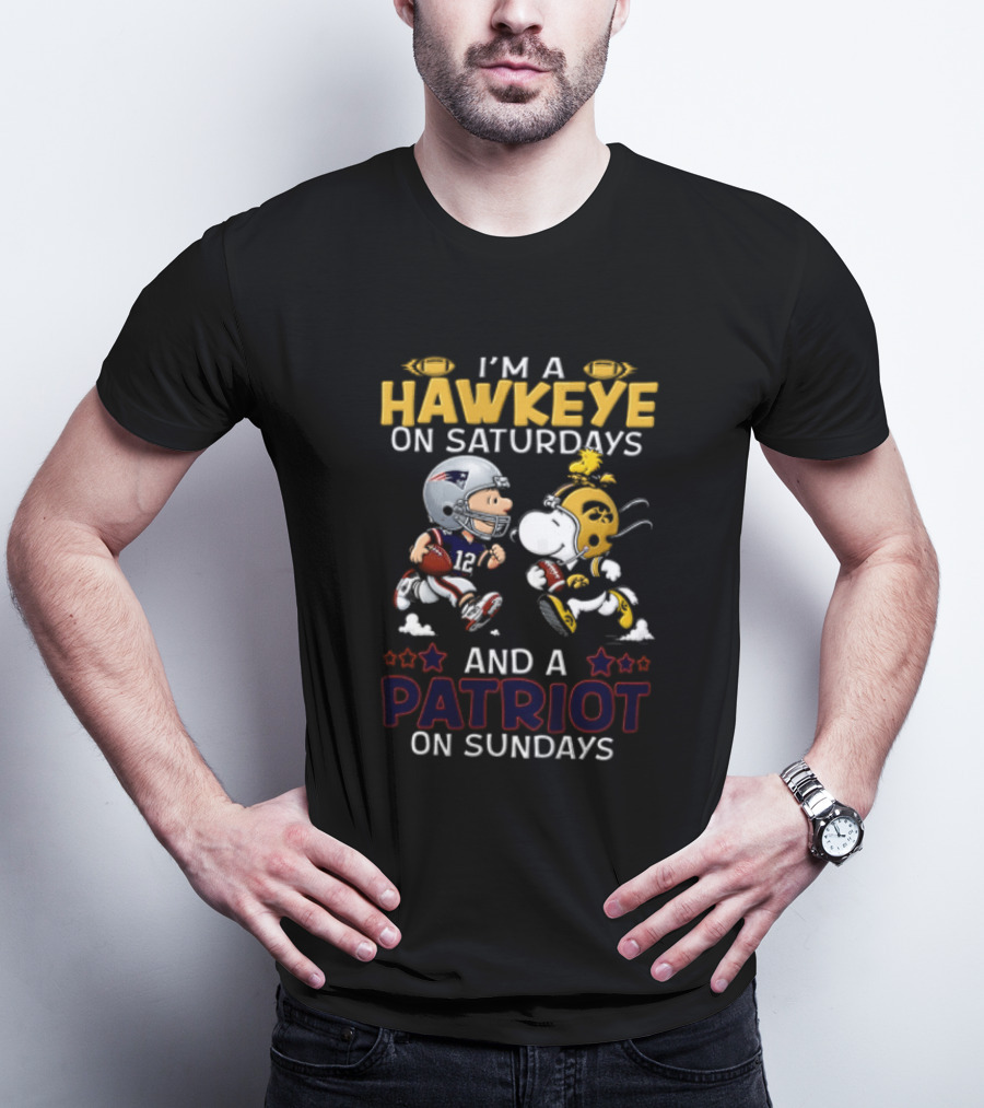 Hawkeye Saturdays Patriot Sundays Charlie Brown Snoopy Woodstock Football T-Shirt