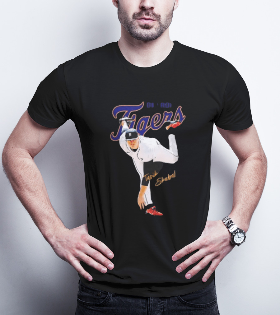 Detroit Tigers Tarik Skubal Pitcher Throwing Baseball Tigers T-Shirt