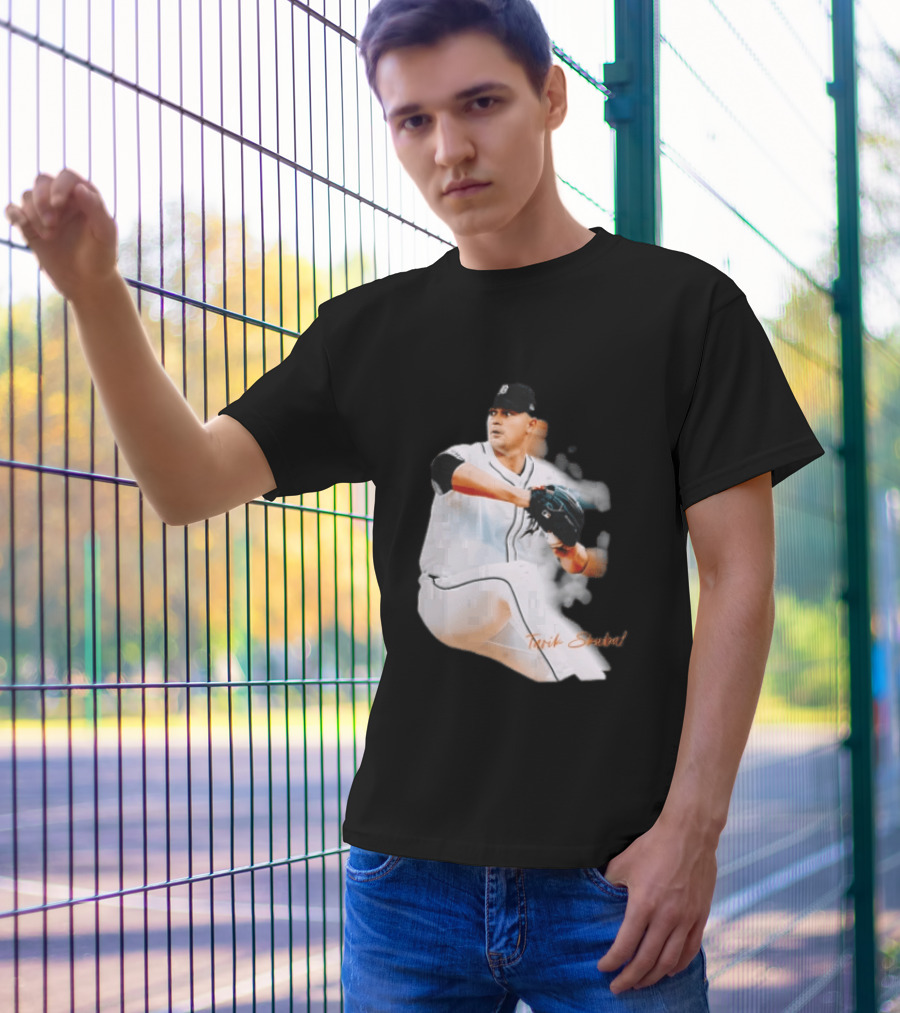 Detroit Tigers Tarik Skubal Pitcher Action Baseball T-Shirt