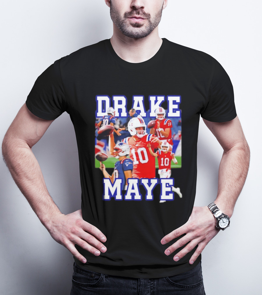 Drake Maye New England Patriots Inspired Football Player Collage T-Shirt