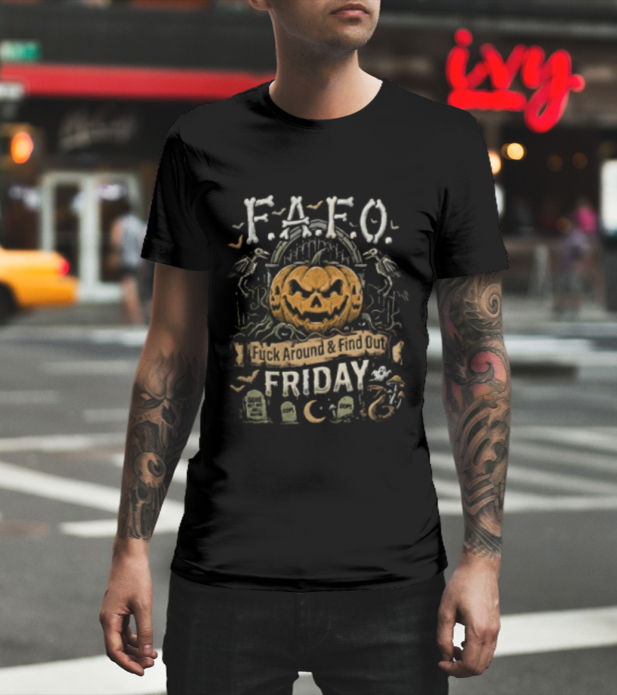 F.A.F.O. Pumpkin Skeleton Raven Halloween Graveyard Friday T-Shirt