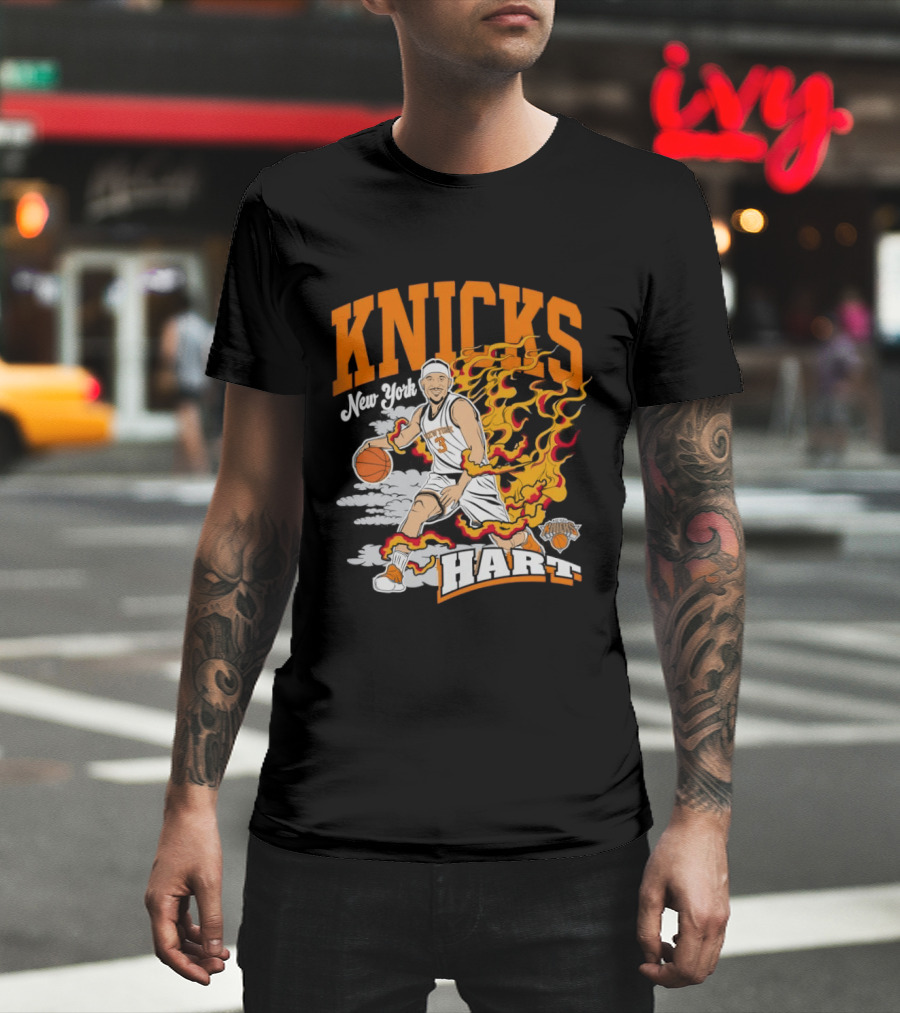 New York Knicks Josh Hart No 3 Basketball Fire T-Shirt