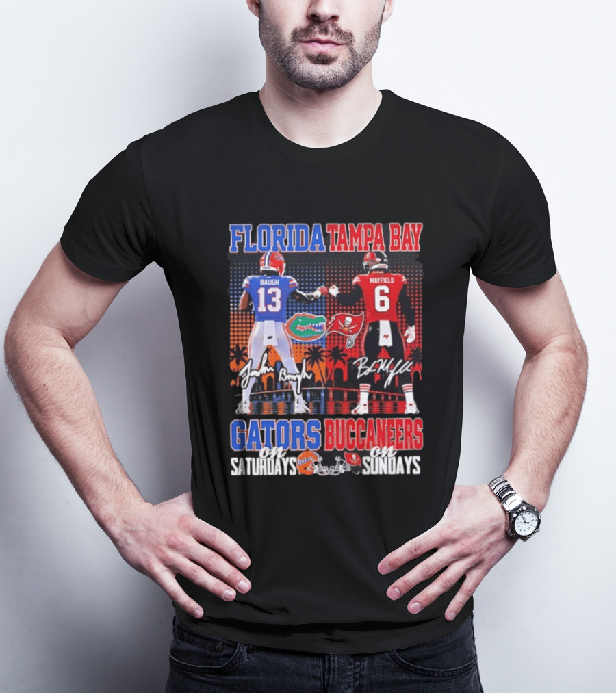 Florida Tampa Bay Gators Buccaneers Saturdays Sundays Baugh Mayfield Skyline T-Shirt
