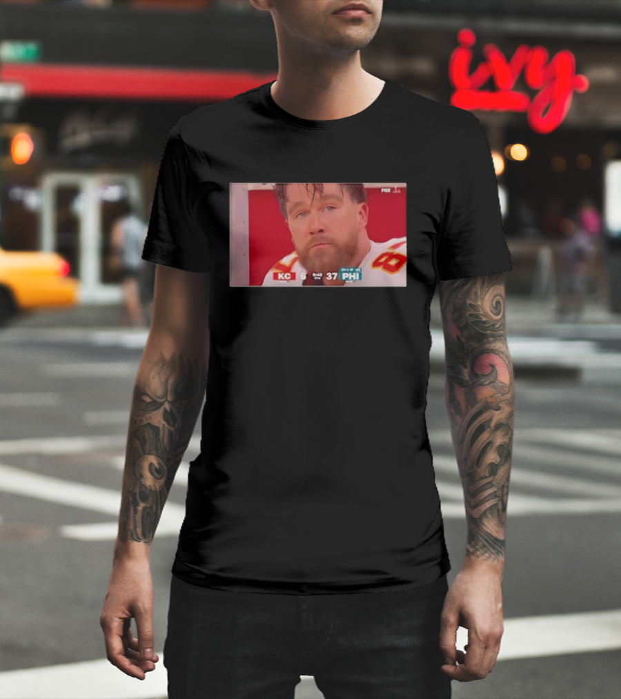 Kelce's Face Disappointment KC 6 PHI 37 NFL Football Game Loss T-Shirt