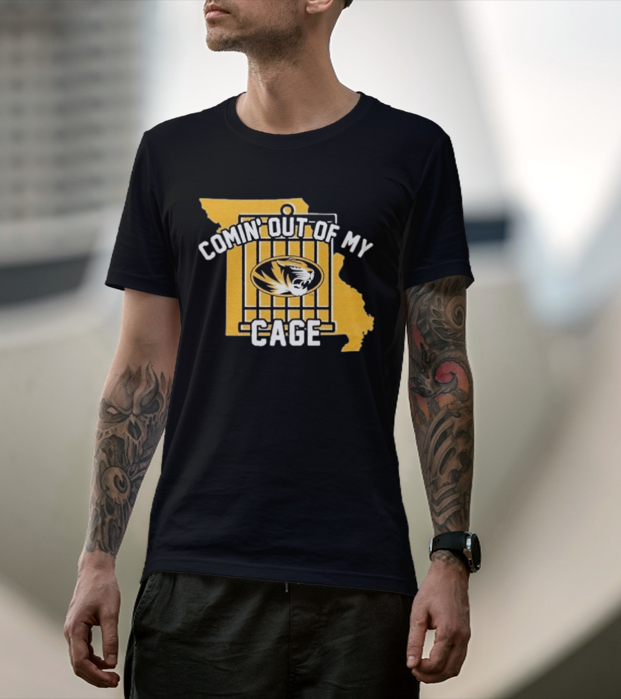 Missouri Tigers Comin' Out Of My Cage Map Outline Tiger T-Shirt