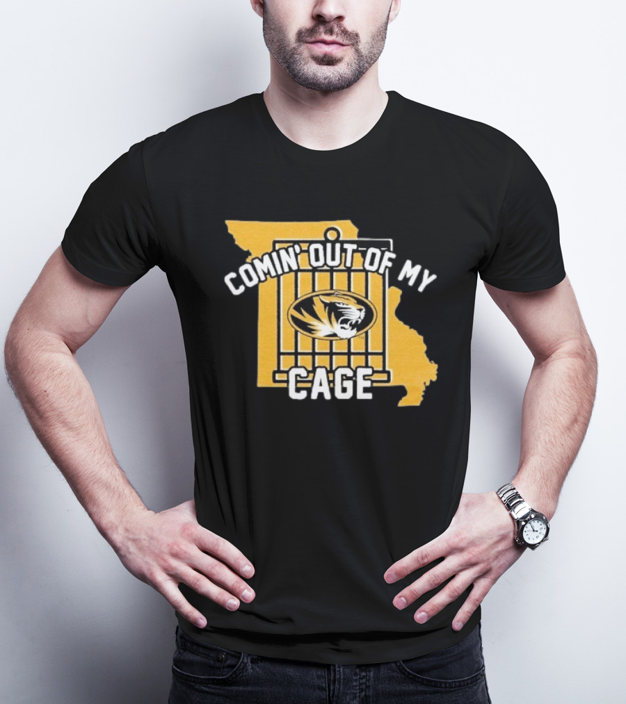 Missouri Tigers Comin' Out Of My Cage Map Outline Tiger T-Shirt