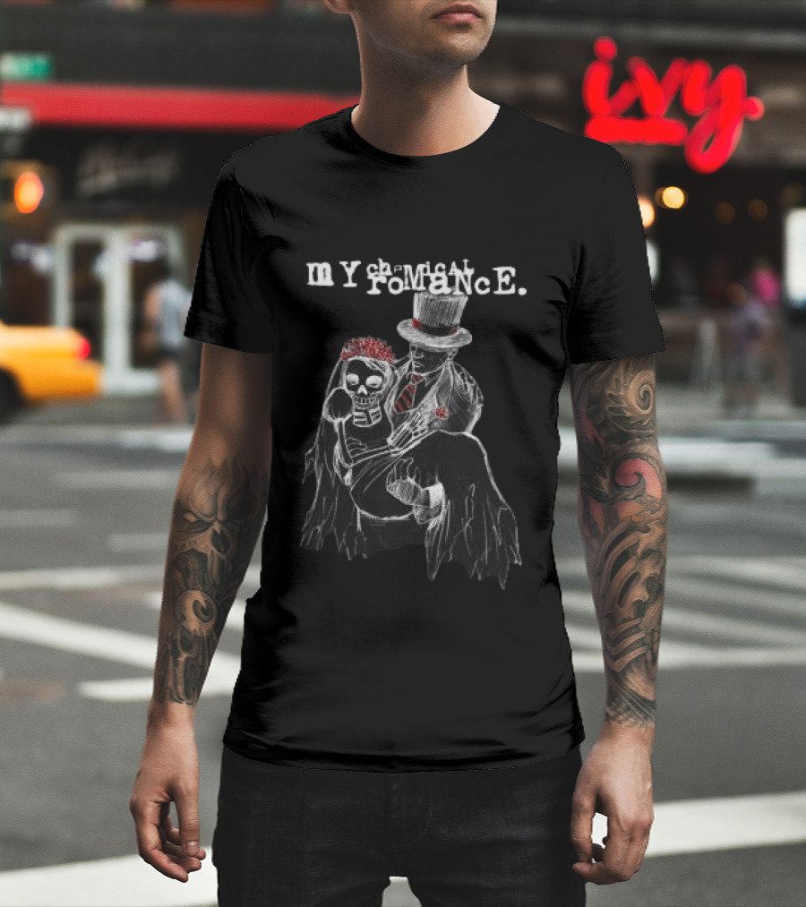 My Chemical Romance Dark Wedding Skeleton And Groom With Top Hat T-Shirt