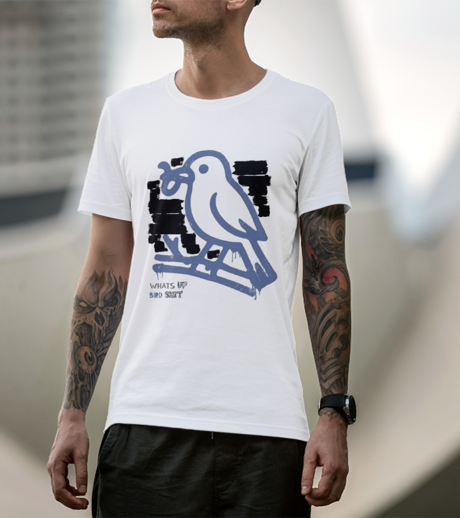 Drewtube What Up Bird Shit Funny Sparrow Holding Curling Shovel T-Shirt