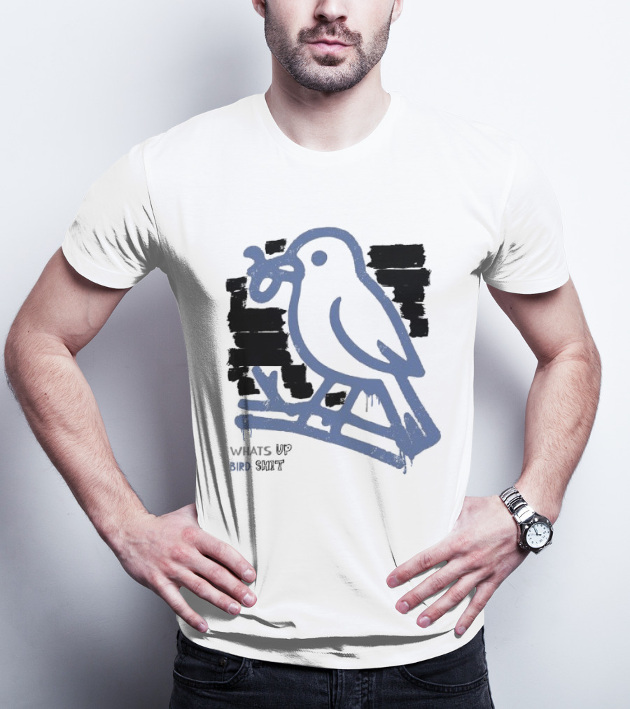 Drewtube What Up Bird Shit Funny Sparrow Holding Curling Shovel T-Shirt