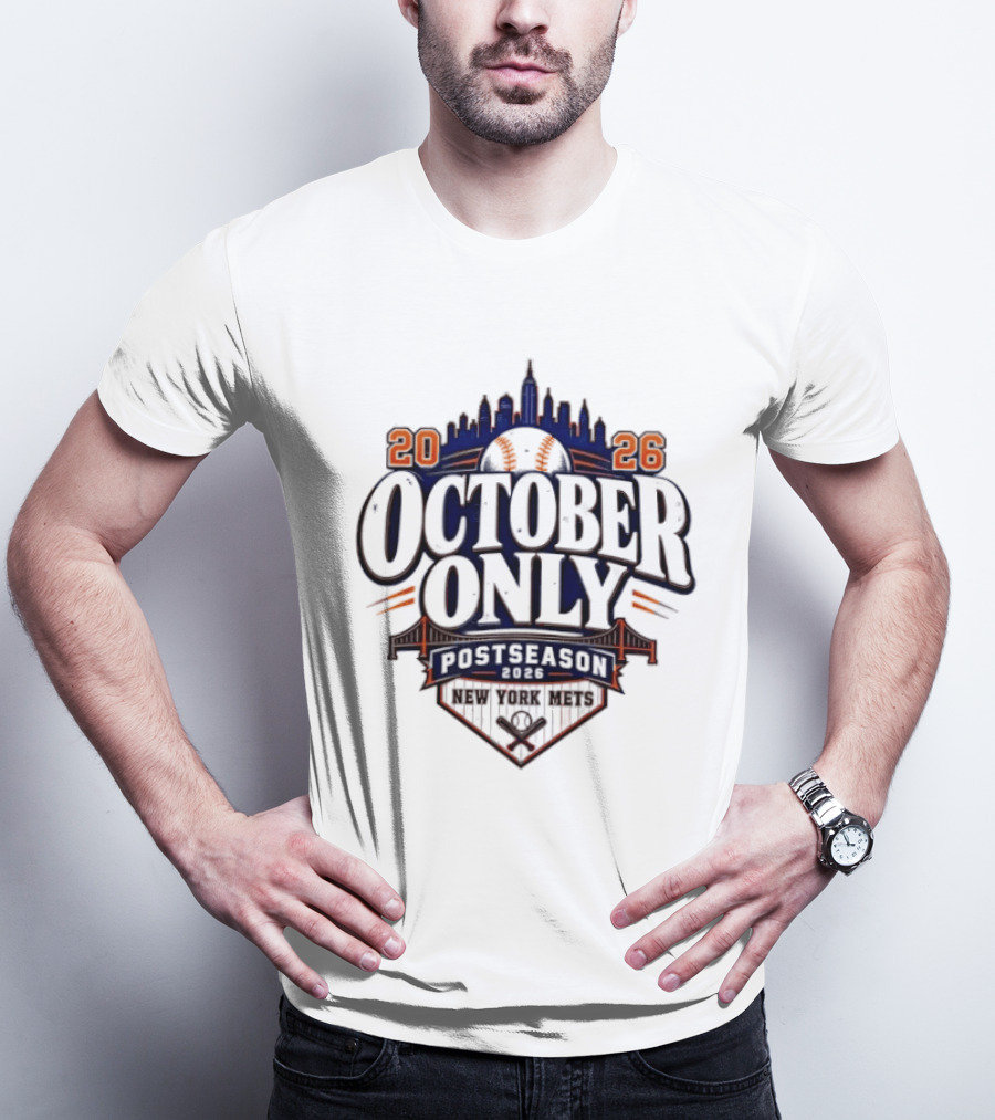 New York Mets 2026 October Only MLB Postseason City Skyline T-Shirt