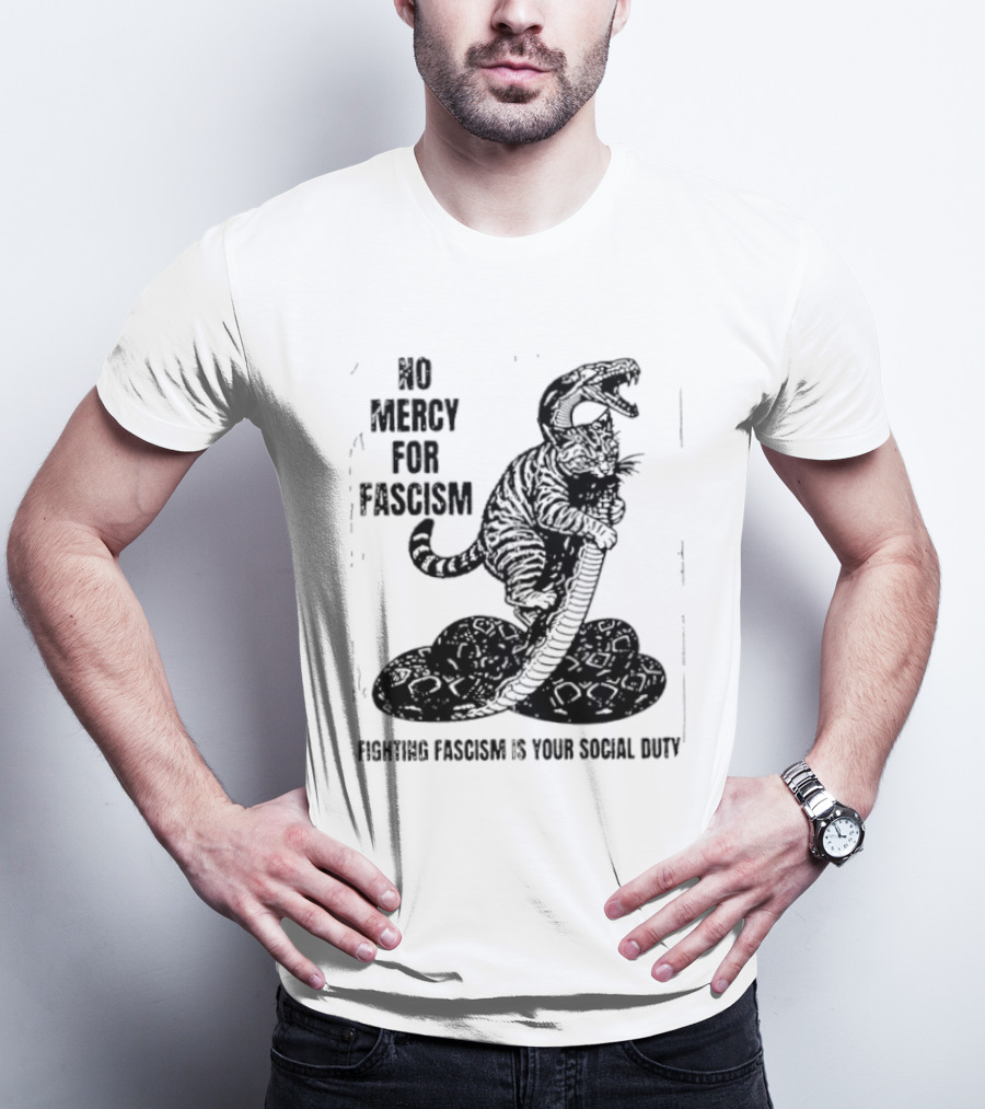 No Mercy For Fascism Dinosaur Snake Fighting Fascism Is Your Social Duty T-Shirt