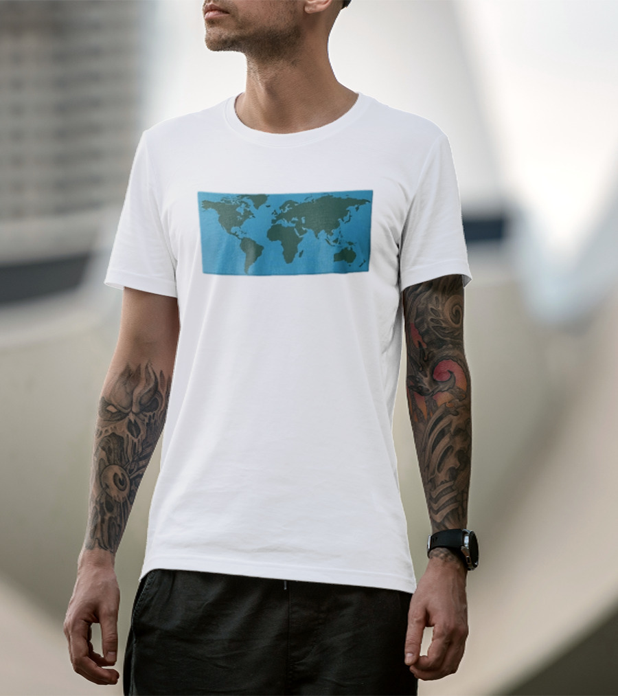 World Map Continents Green And Blue Ocean T-Shirt