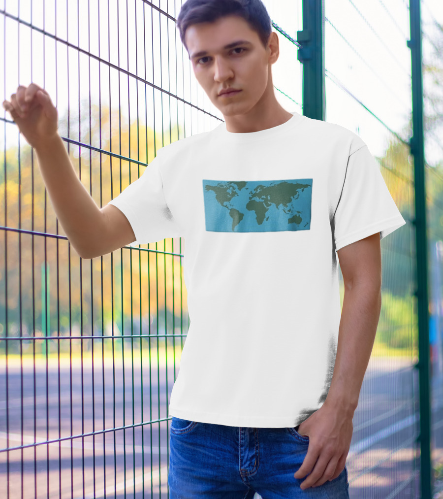 World Map Continents Green And Blue Ocean T-Shirt