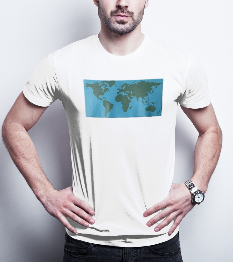 World Map Continents Green And Blue Ocean T-Shirt