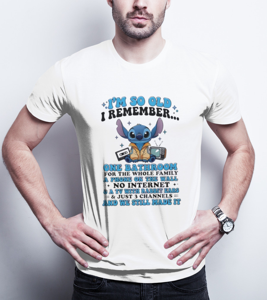 I'm So Old I Remember Stitch Nostalgia No Internet One Bathroom Phone On The Wall TV With Rabbit Ears T-Shirt