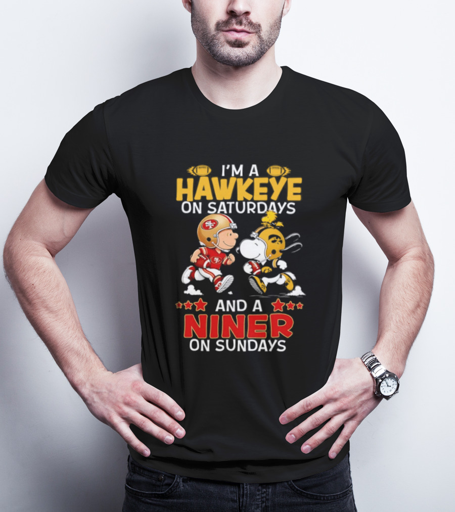 Charlie Brown Snoopy Hawkeye Saturdays Niner Sundays Football Mashup T-Shirt