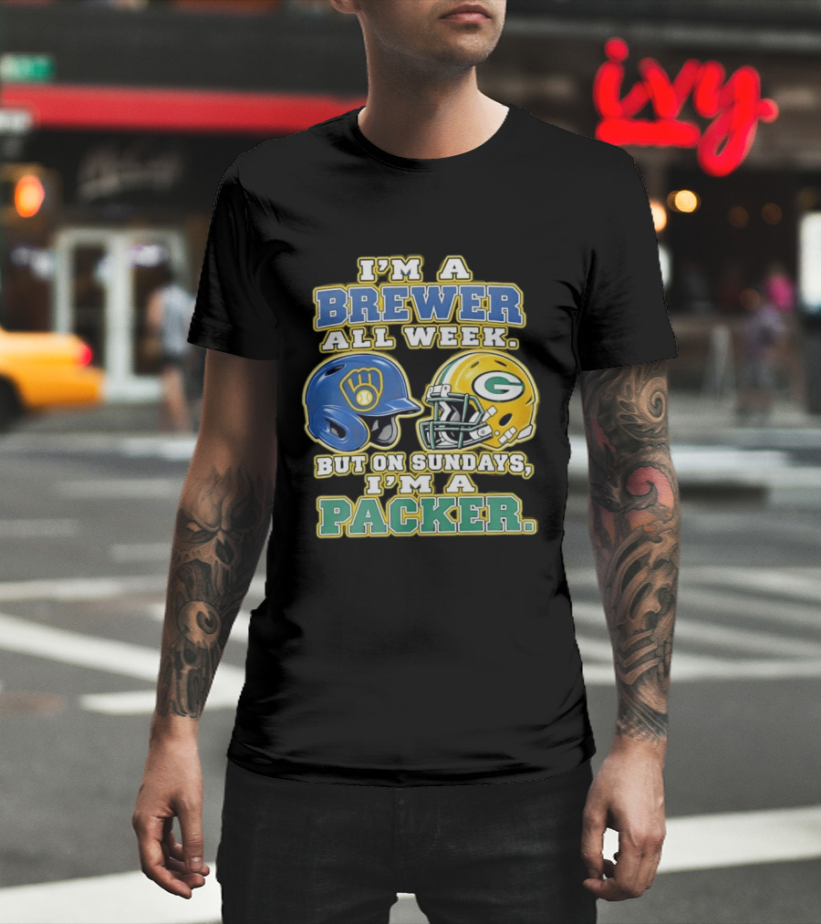 I'm A Brewer All Week But On Sundays I'm A Packer Helmet T-Shirt