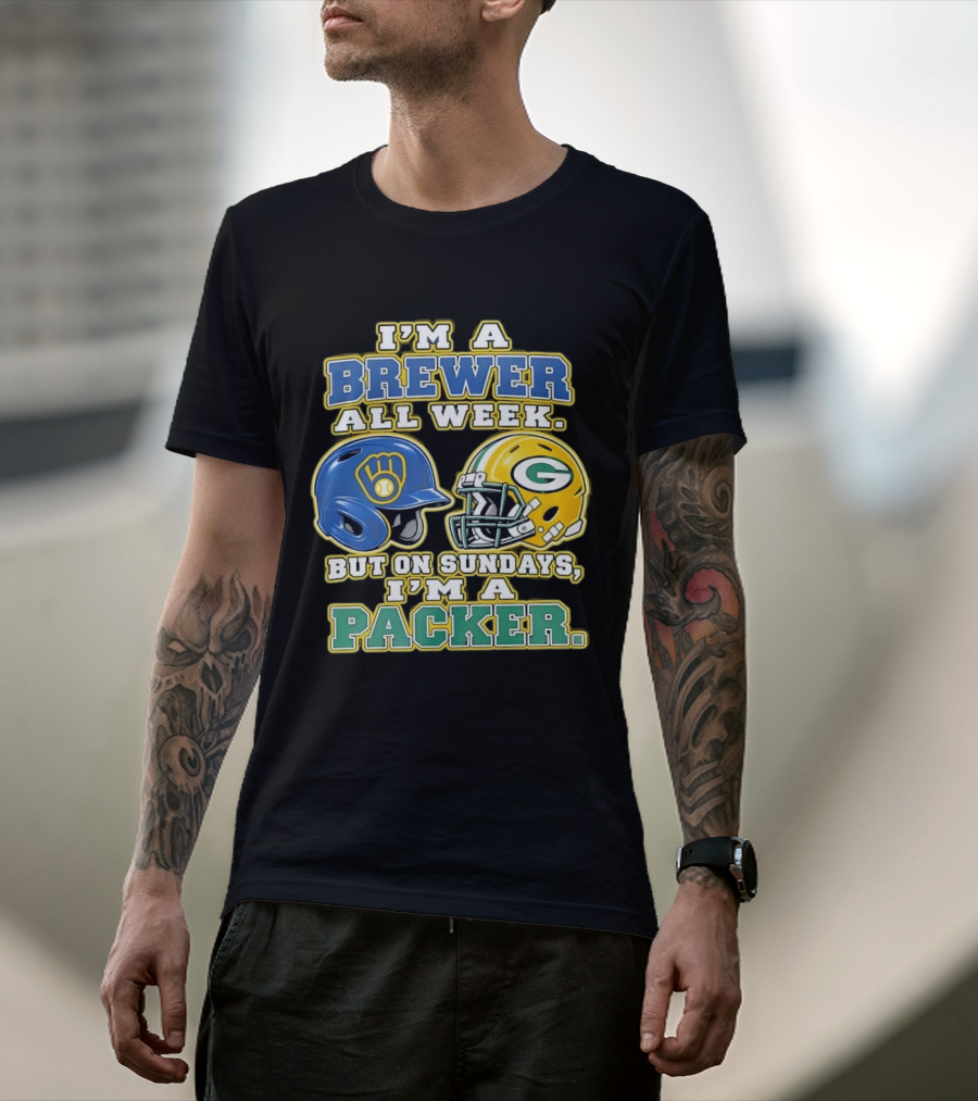 I'm A Brewer All Week But On Sundays I'm A Packer Helmet T-Shirt