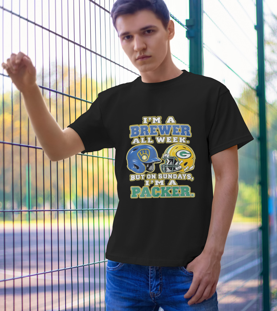 I'm A Brewer All Week But On Sundays I'm A Packer Helmet T-Shirt