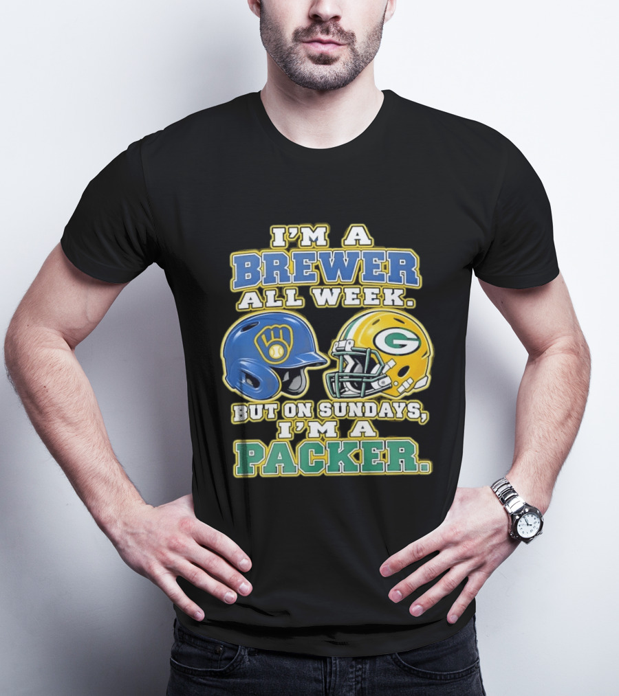I'm A Brewer All Week But On Sundays I'm A Packer Helmet T-Shirt