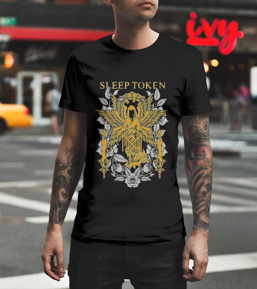 Sleep Token Angelic Golden Ascendant With Candles And Roses T-Shirt