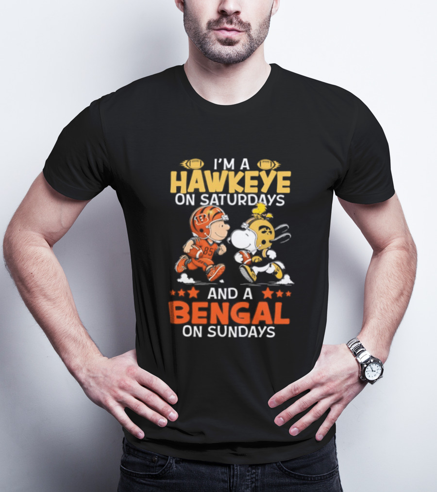 Iowa Hawkeyes Saturdays And Cincinnati Bengals Sundays Snoopy Charlie Brown T-Shirt