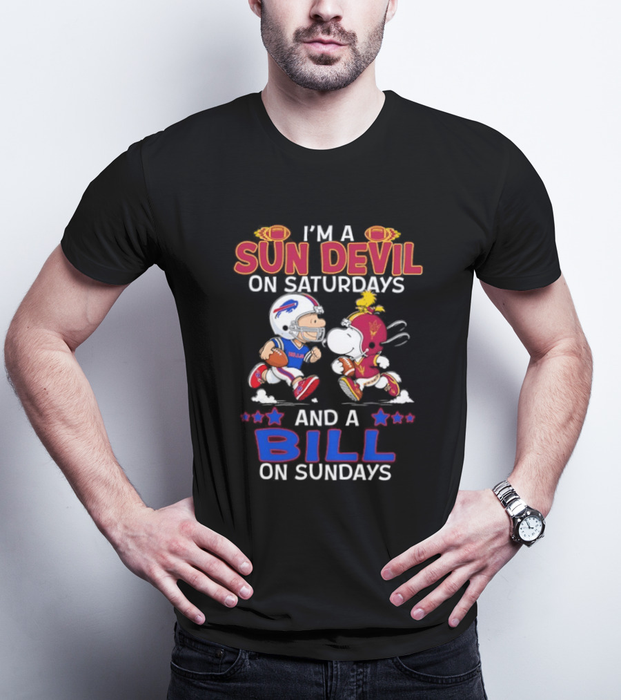 I'm A Sun Devil On Saturdays And A Bill On Sundays Football Fans Snoopy Charlie Brown T-Shirt