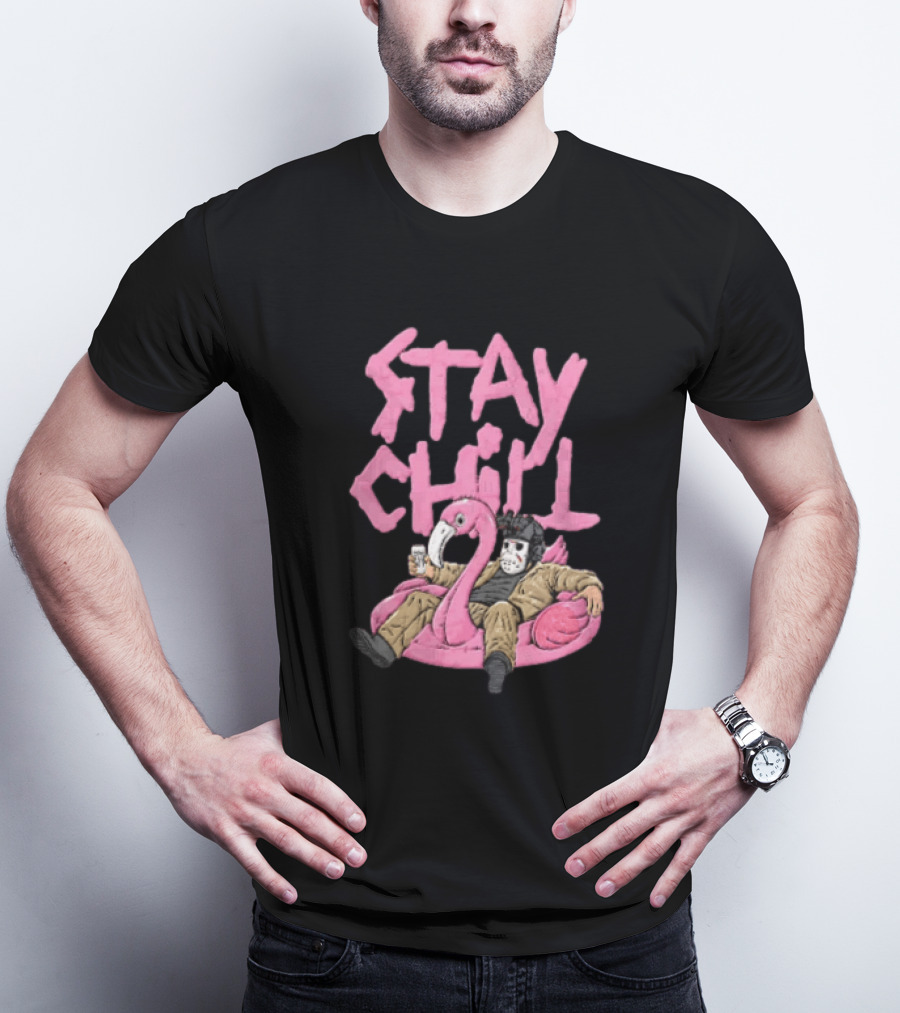 Stay Chill Jason Voorhees Energy Drink Pink Flamingo Float T-Shirt