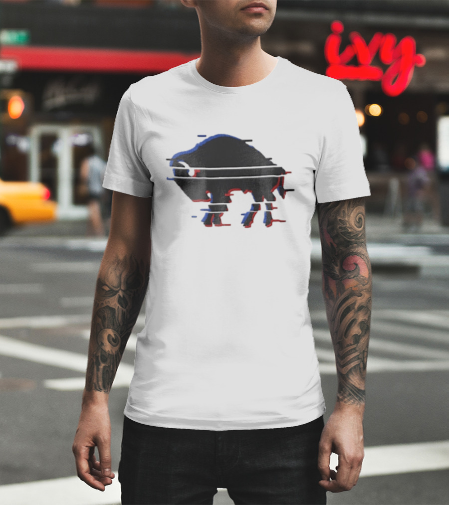 Buffalo Glitch Effect Blue Red Overlay Optical Illusion T-Shirt