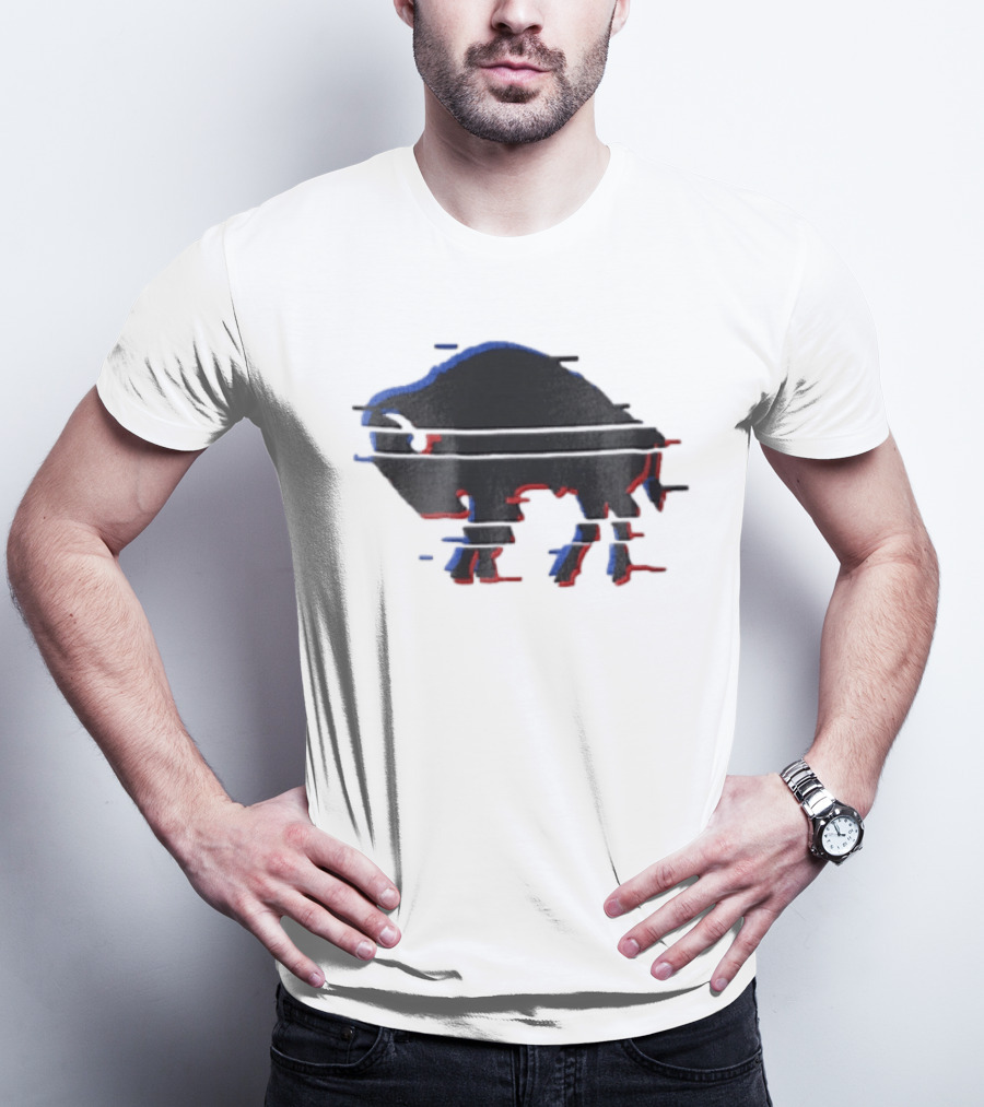 Buffalo Glitch Effect Blue Red Overlay Optical Illusion T-Shirt