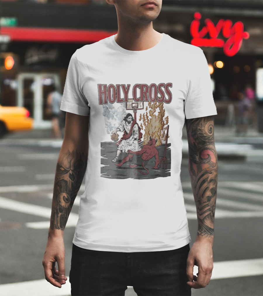 Holy Cross Basketball Player Versus Devil Duel T-Shirt