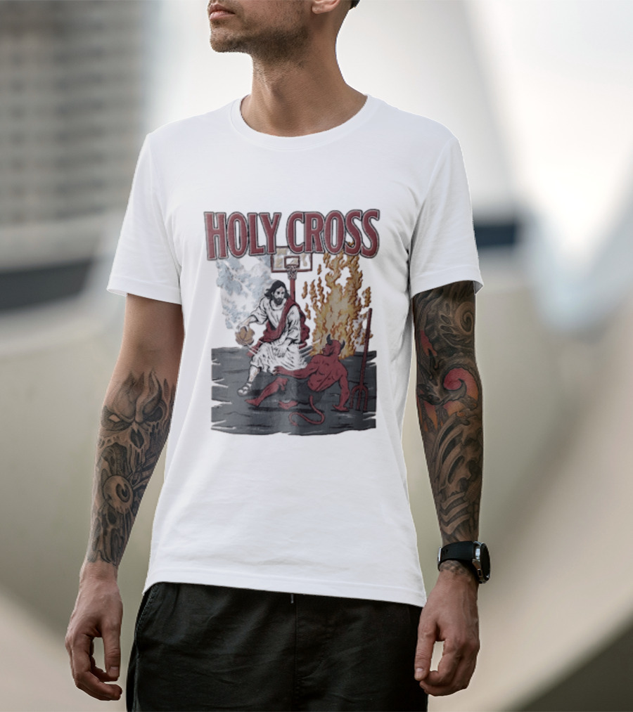 Holy Cross Basketball Player Versus Devil Duel T-Shirt