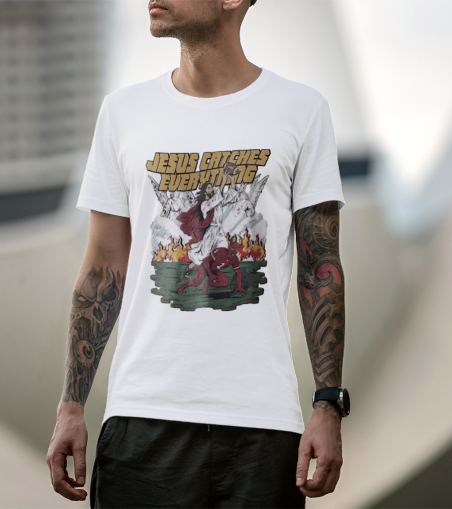 Jesus Catches Everything Angel Vs Devil Football Battle T-Shirt