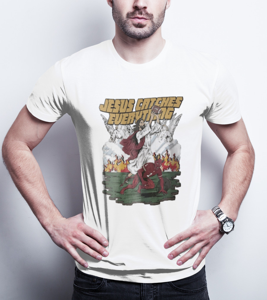 Jesus Catches Everything Angel Vs Devil Football Battle T-Shirt