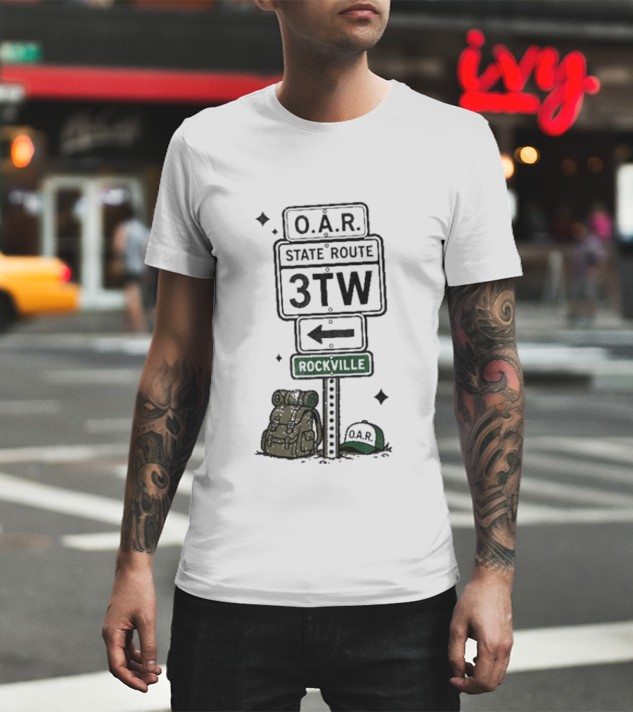 O.A.R. State Route 3TW Rockville Road Sign Backpack Adventure T-Shirt