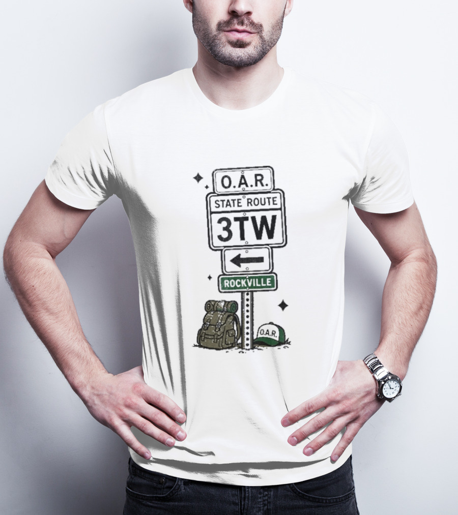 O.A.R. State Route 3TW Rockville Road Sign Backpack Adventure T-Shirt
