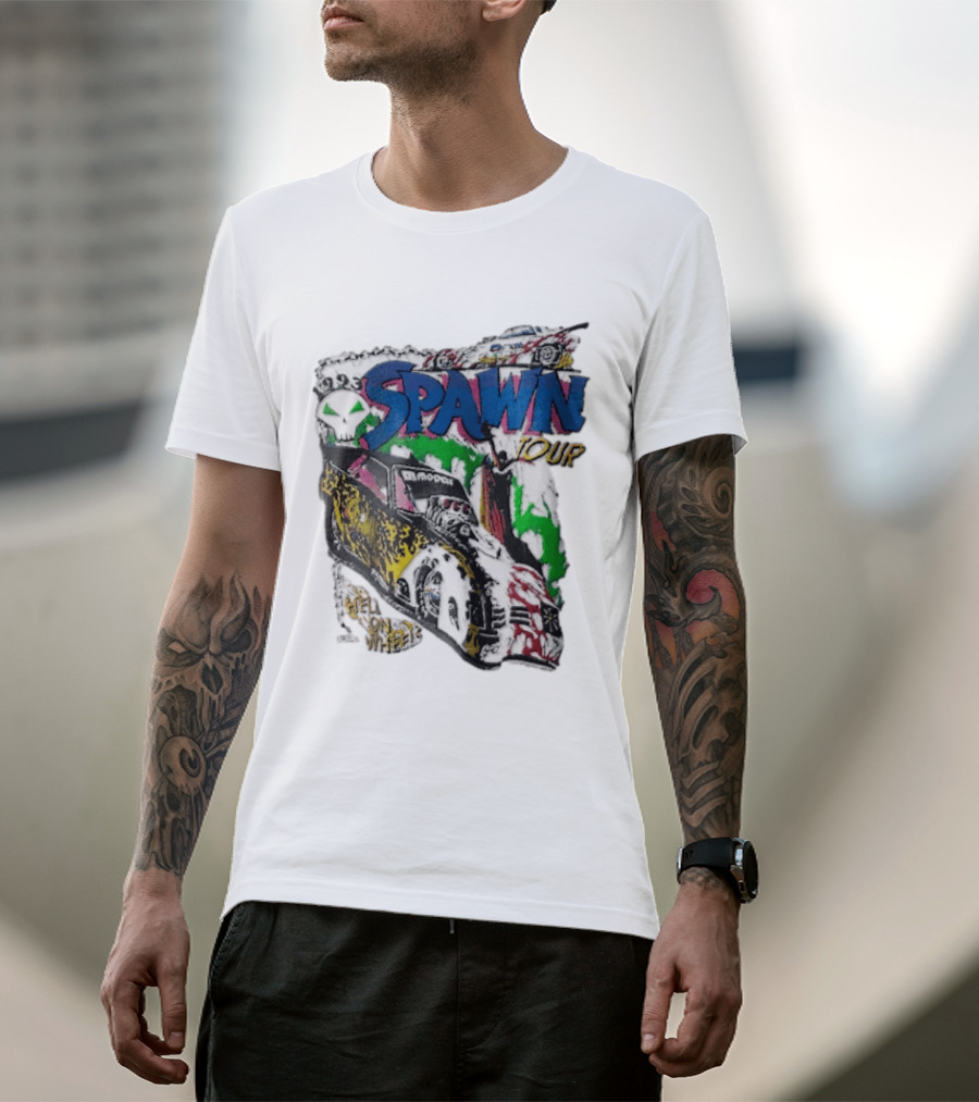 Spawn Tour Hell On Wheels Racing Car Skull Motif T-Shirt