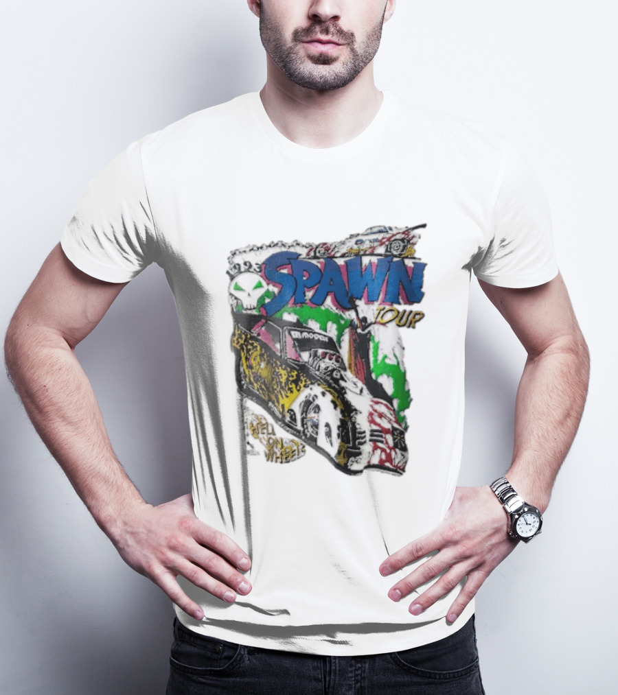Spawn Tour Hell On Wheels Racing Car Skull Motif T-Shirt