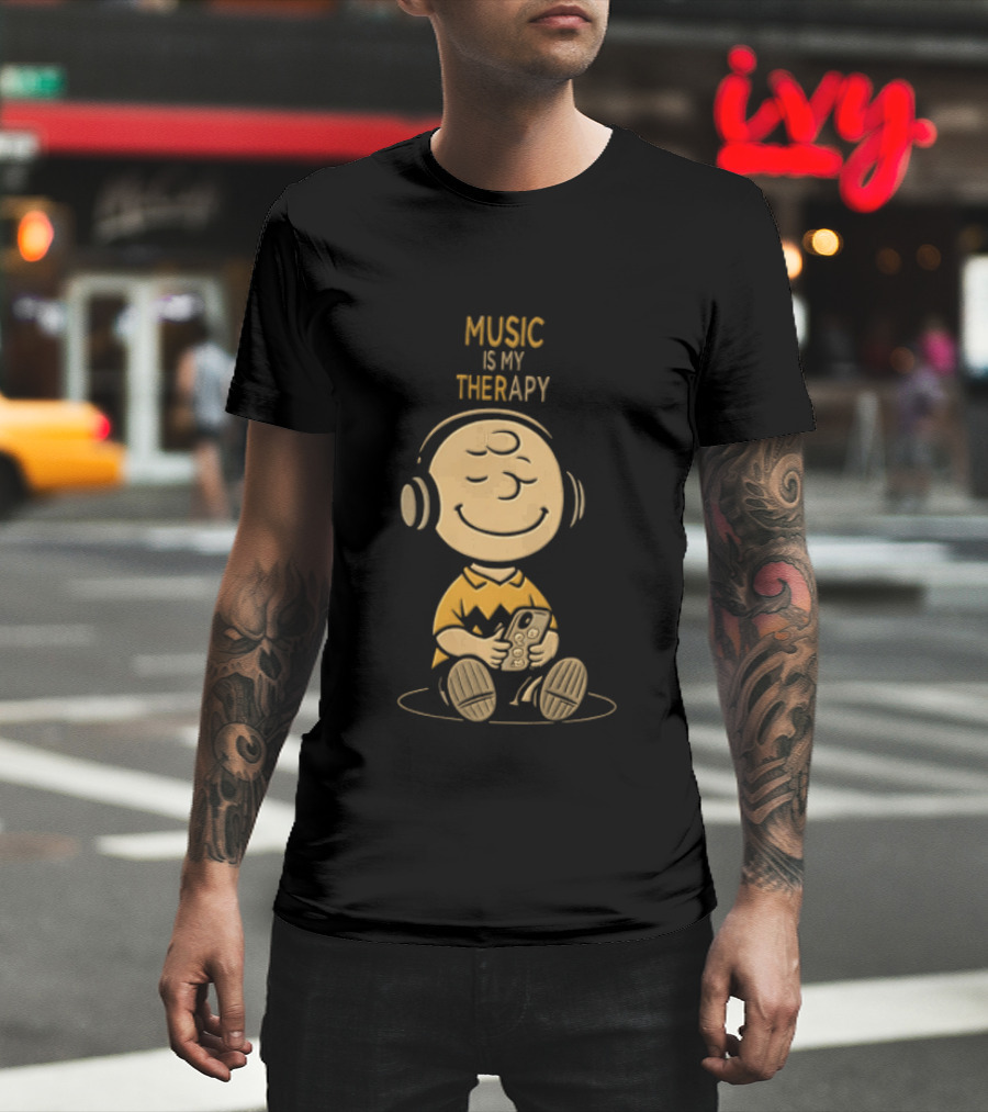 Charlie Brown Listening To Music Is My Therapy T-Shirt