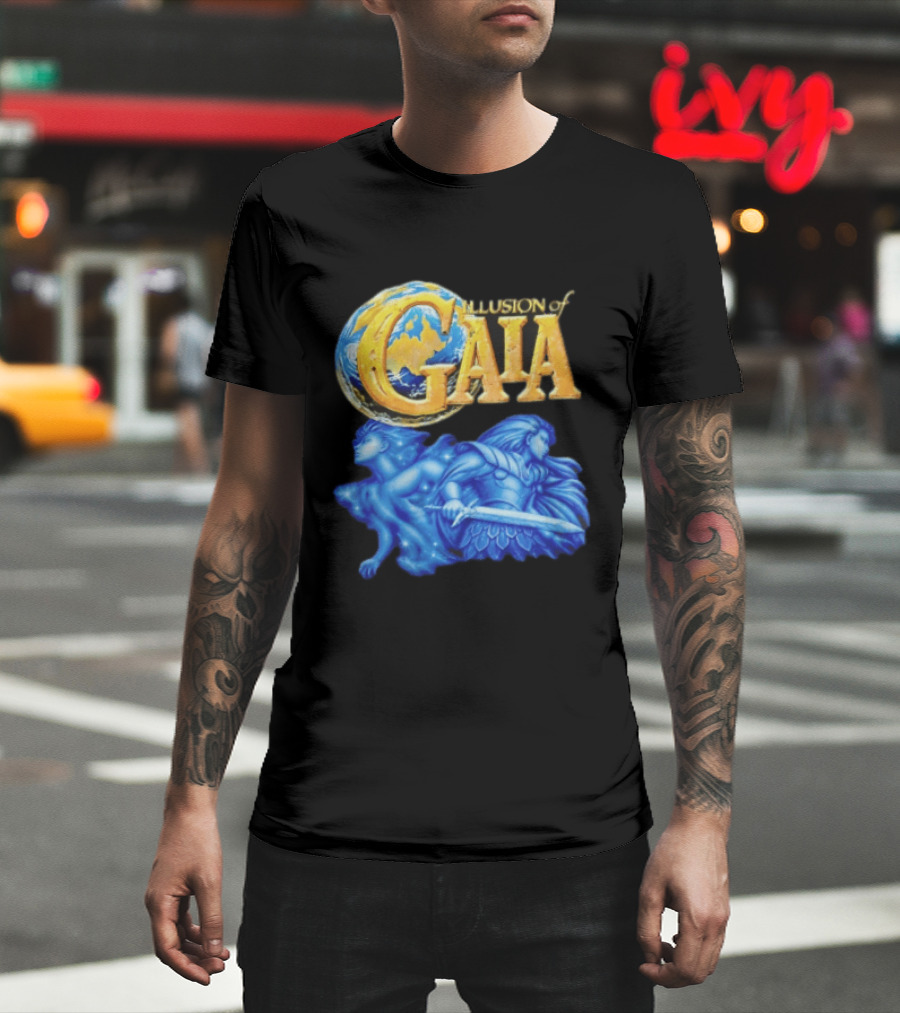 Illusion Of Gaia Earth Globe Blue Figures Sword T-Shirt