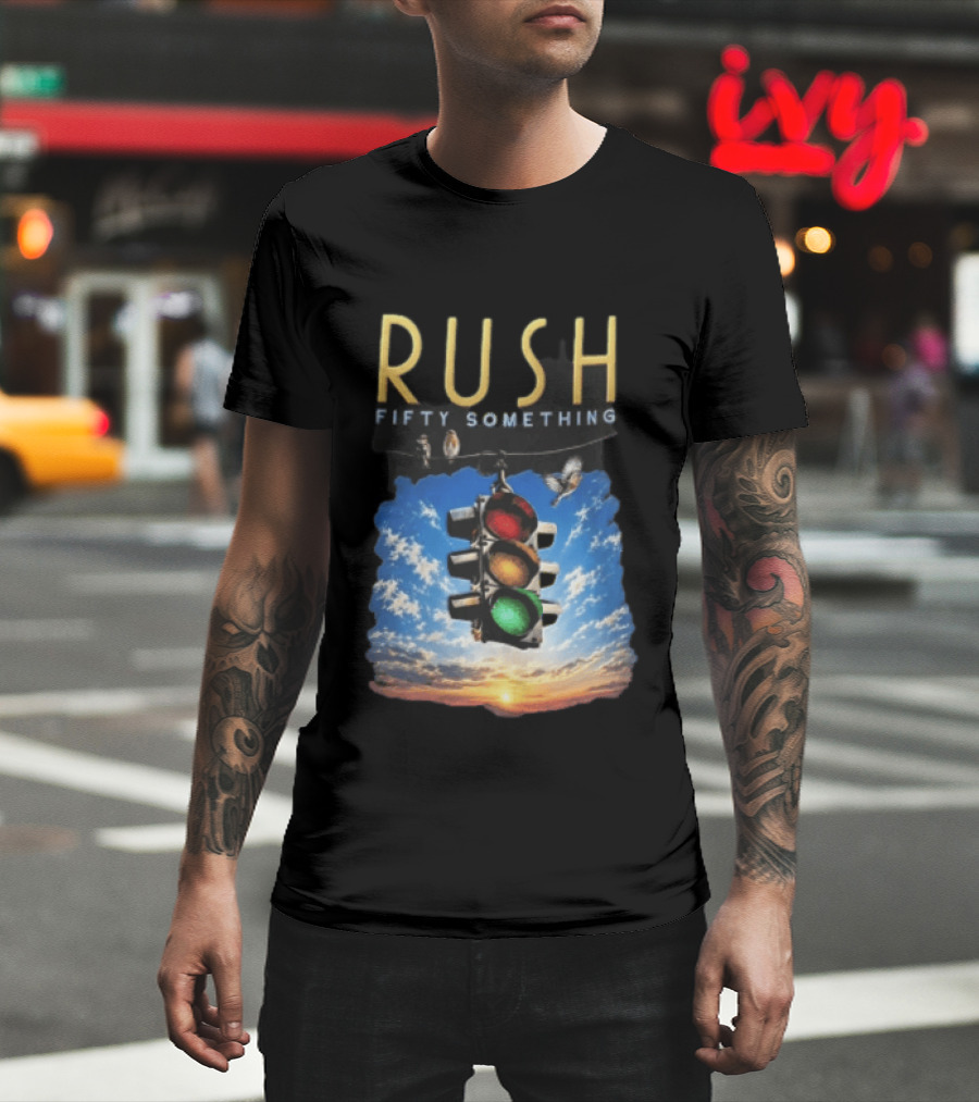 Rush Fifty Something Traffic Light Birds Blue Sky Sunset T-Shirt